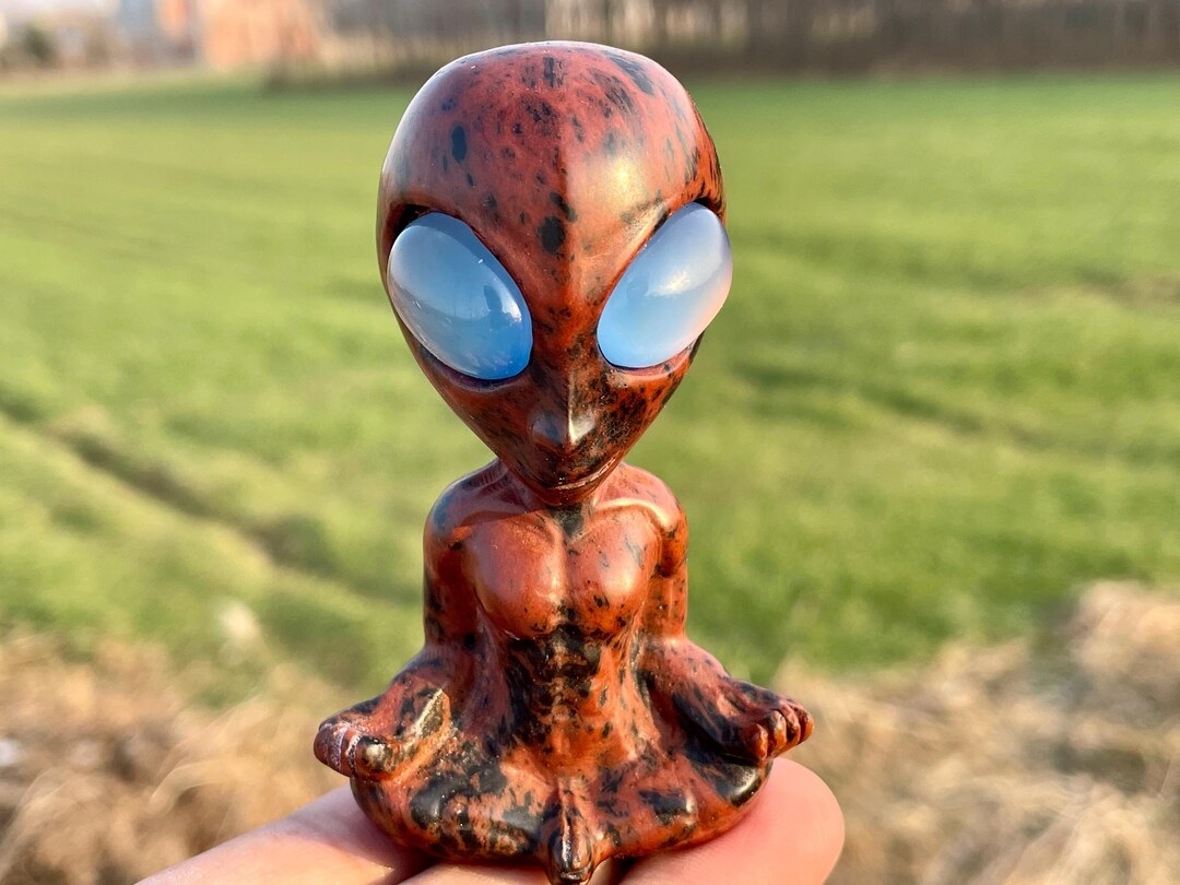 3.1''+ Hand Carved Aliens,crystal Alien Skull, Skull,red Obsidian Alien ...
