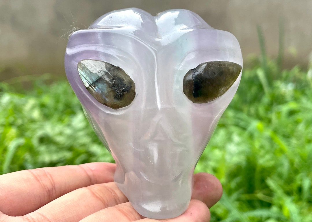 2.76" Natural Fluorite Alien Skull,hand Carved Skull,crystal Aliens ...