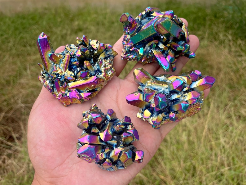 Rainbow Titanium Quartz Cluster: Energy Healing Crystal Decor - Etsy