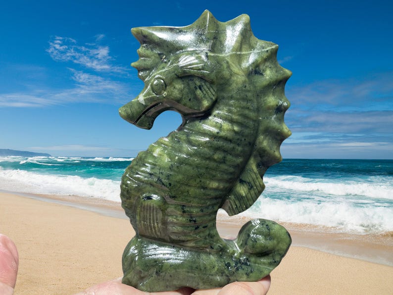Hand Carved Green Jade Seahorse Skull, Crystal Decor - Etsy