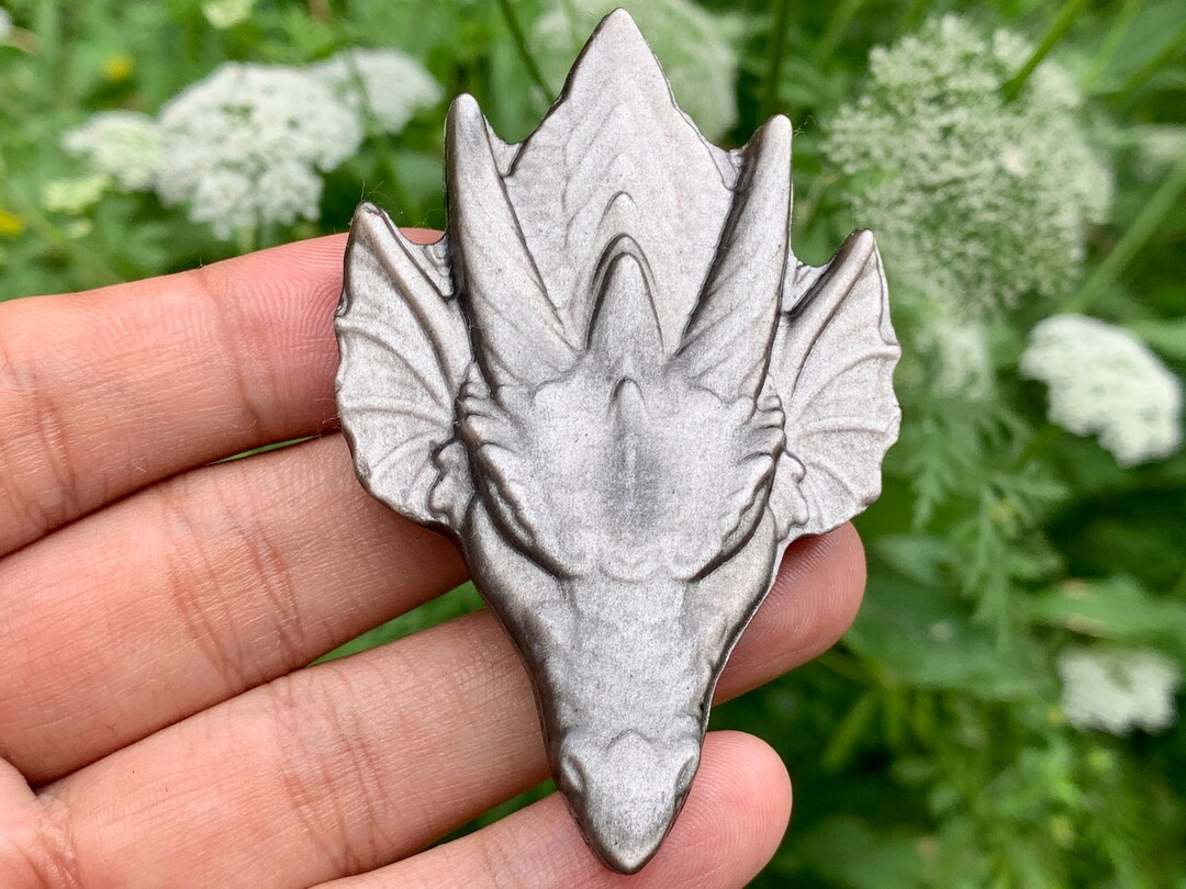 3'' Hand Carved Dragon,crystal Dragon Skull,natural Silver Obsidian ...