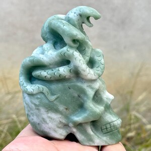 3.4''+natural Green Jade Snake Skull,quartz Crystal Skull,hand Carved ...