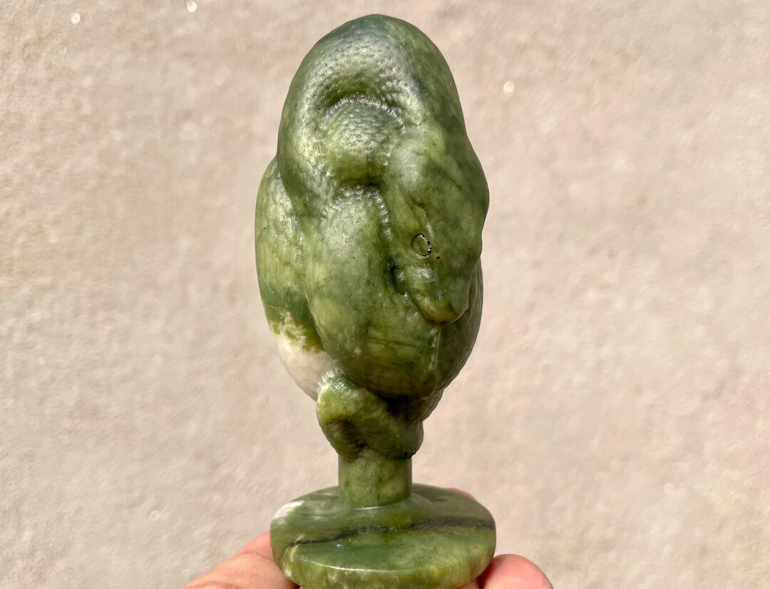 Green Jade Snake Skull Carving: Natural Crystal Boa Sculpture, Home ...