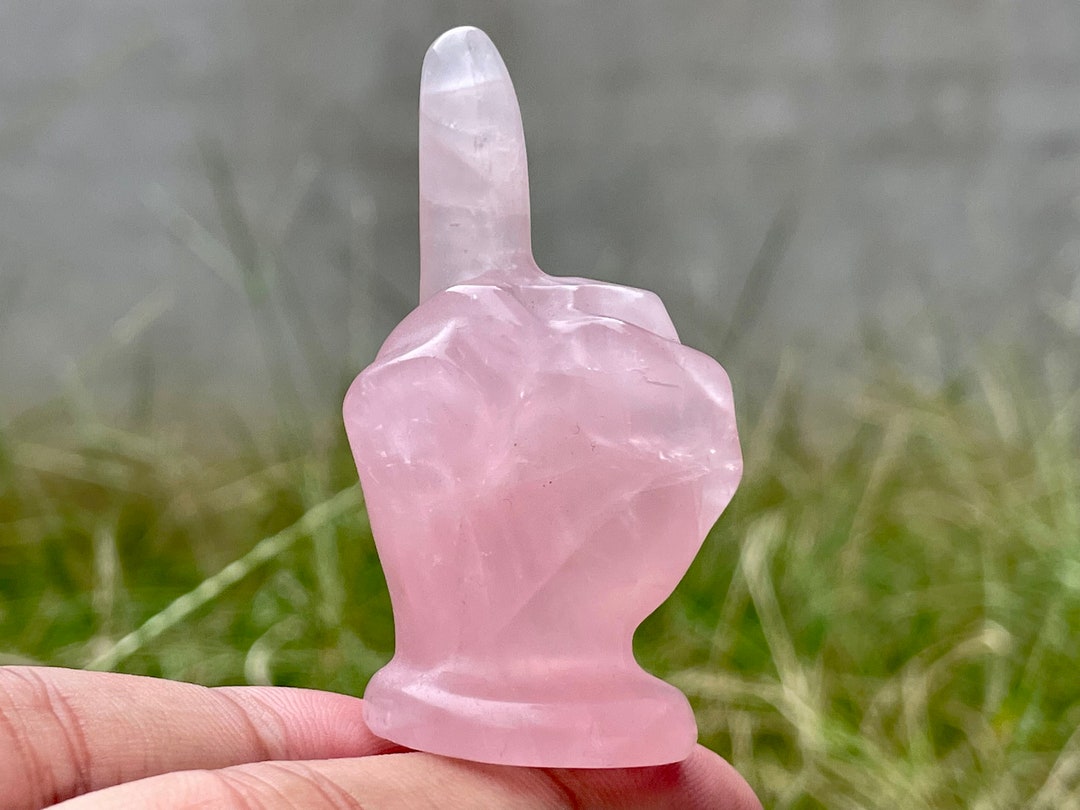 Hand Carved Rose Quartz Middle Finger Crystal: Home Decor Gift - Etsy