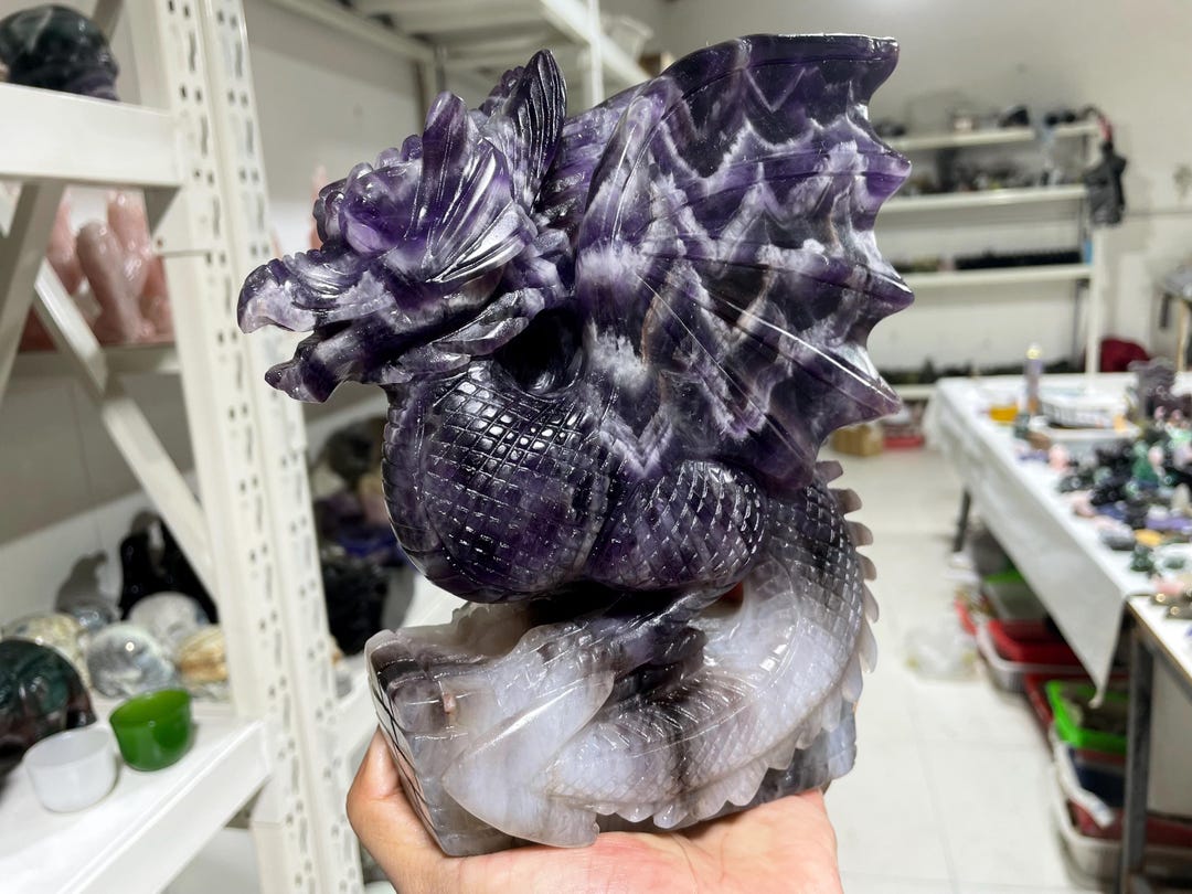 Hand Carved Amethyst Dragon Skull: Crystal Home Decor (7.6'') - Etsy