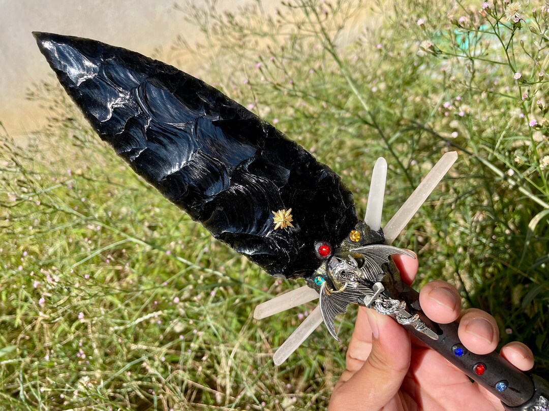 Hand Carved Obsidian Dagger: Amethyst Energy Crystal Healing Gift - Etsy