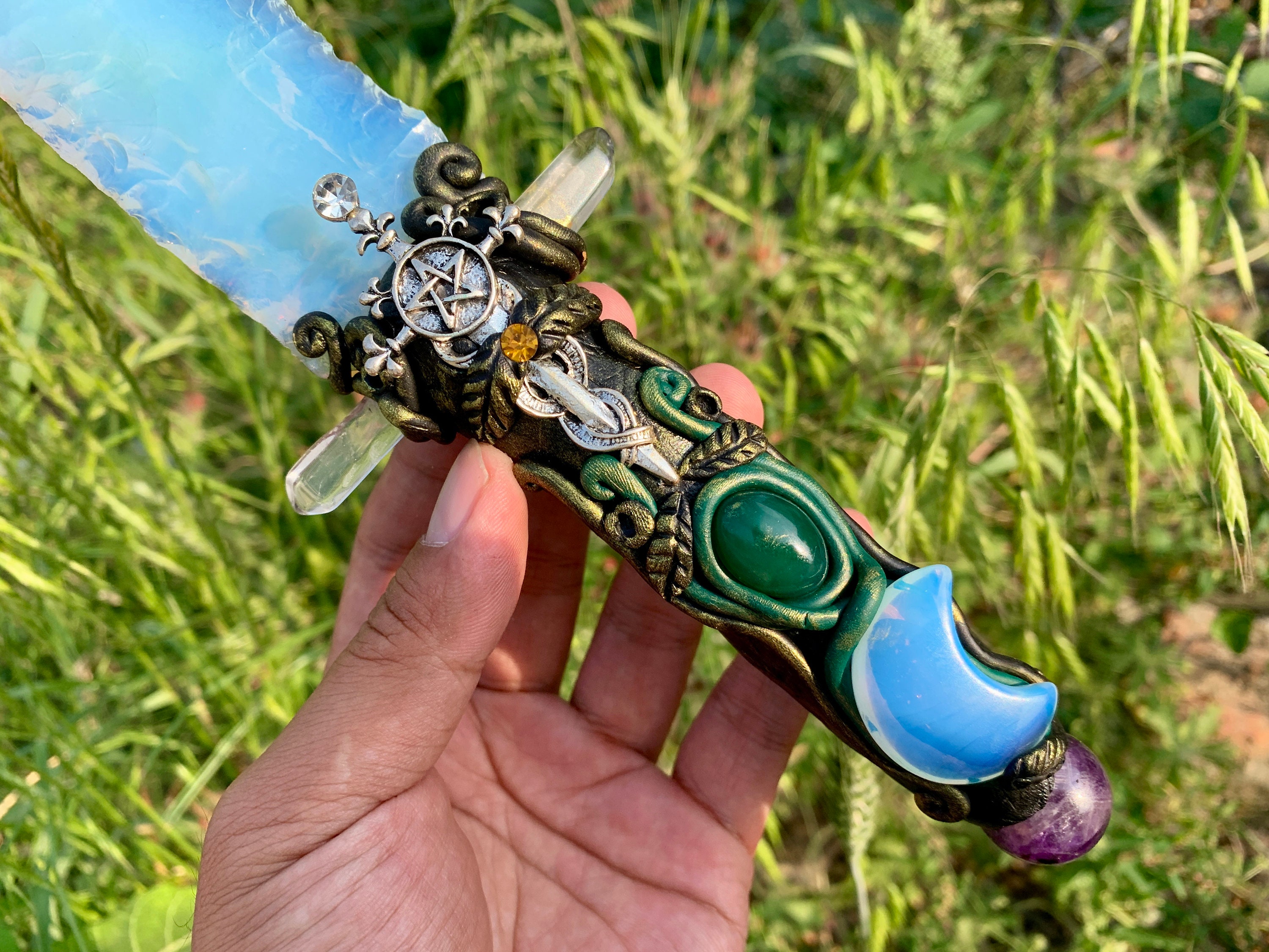 9.8hand Carved Knife Crystal Diy Knife Home Decoration Opal Diy Dagger ...