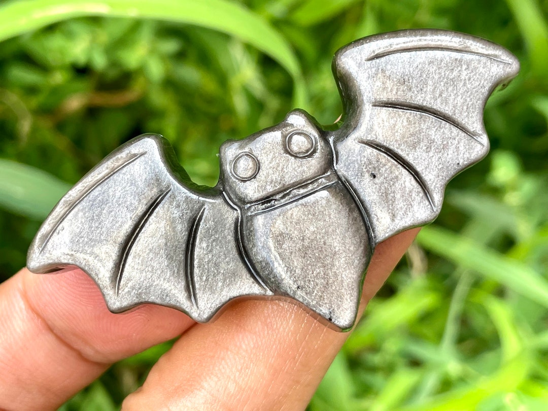 2.3''+ Natural Silver Obsidian Bat ,hand Carved Bat Skull,crystal Bat ...