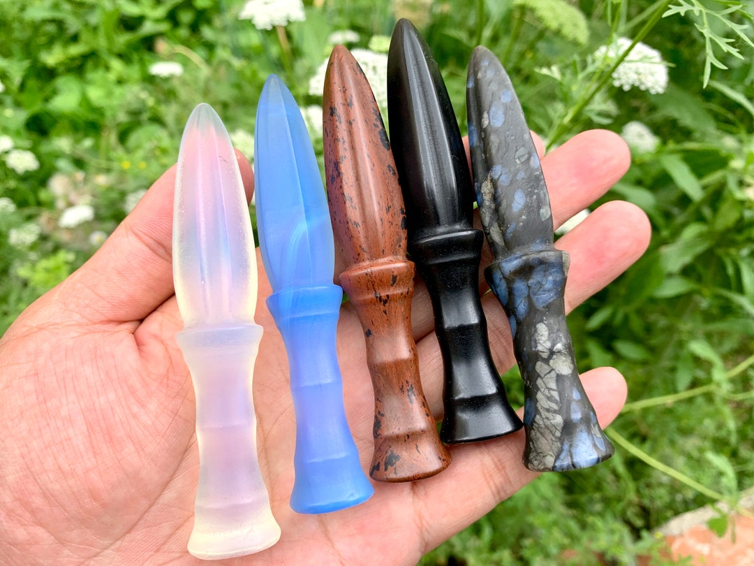 Hand Carved Crystal Knife: Obsidian Spear Point, Home Decor (3.9") - Etsy
