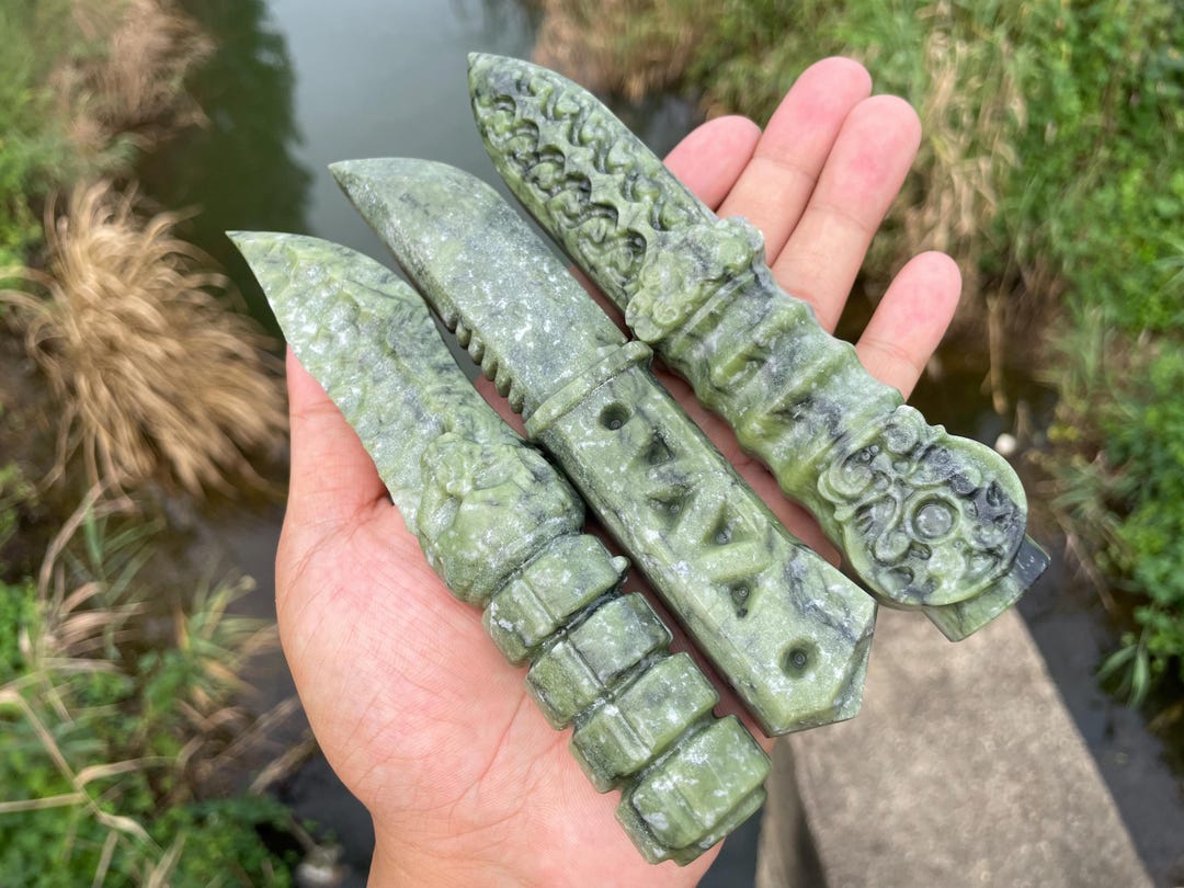 Green Jade Crystal Dagger: Hand Carved Snake Knife, Home Decor - Etsy