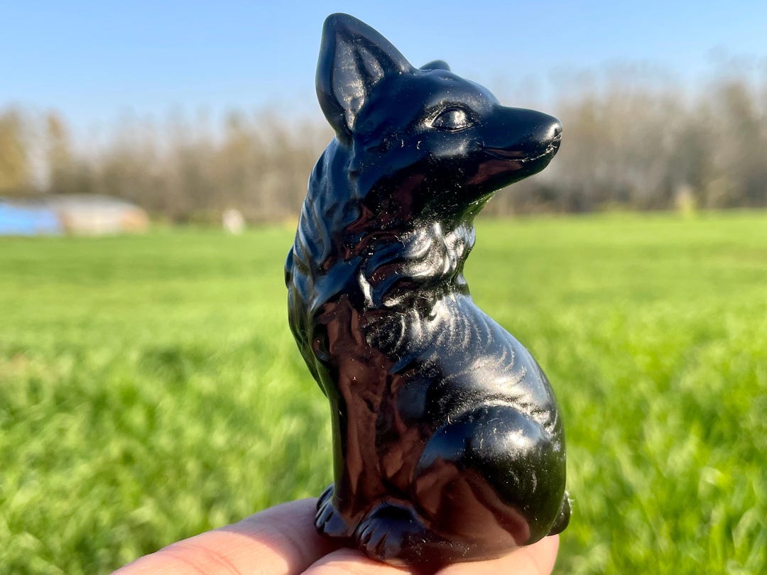Natural Obsidian Fox Skull: Hand Carved Crystal Healing Decor - Etsy