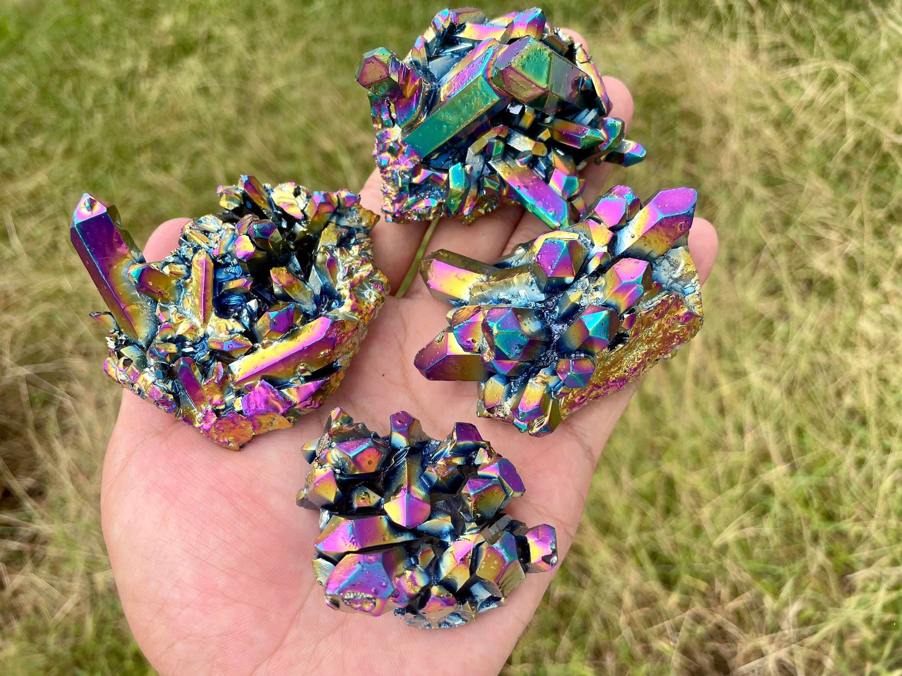 Rainbow Titanium Quartz Cluster: Energy Healing Crystal Decor - Etsy