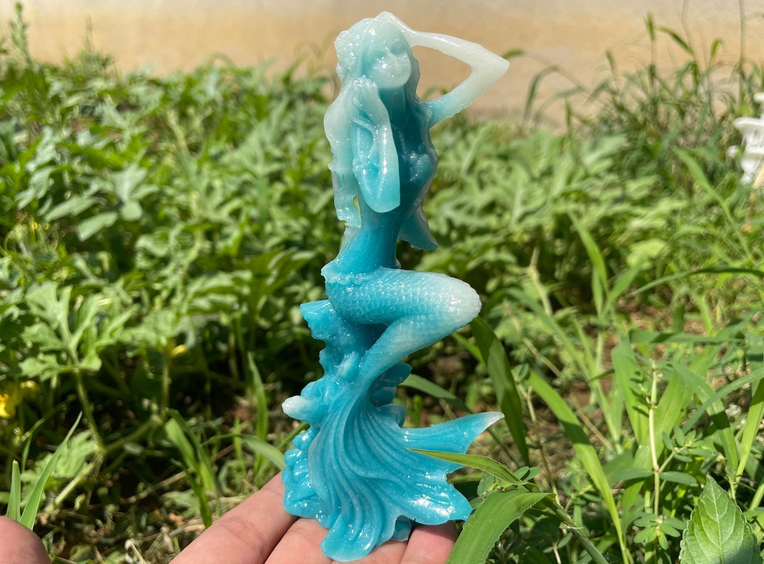 5.4" Hand-carved Mermaid, Luminous Mermaid, Skull, Gift Reiki Home ...