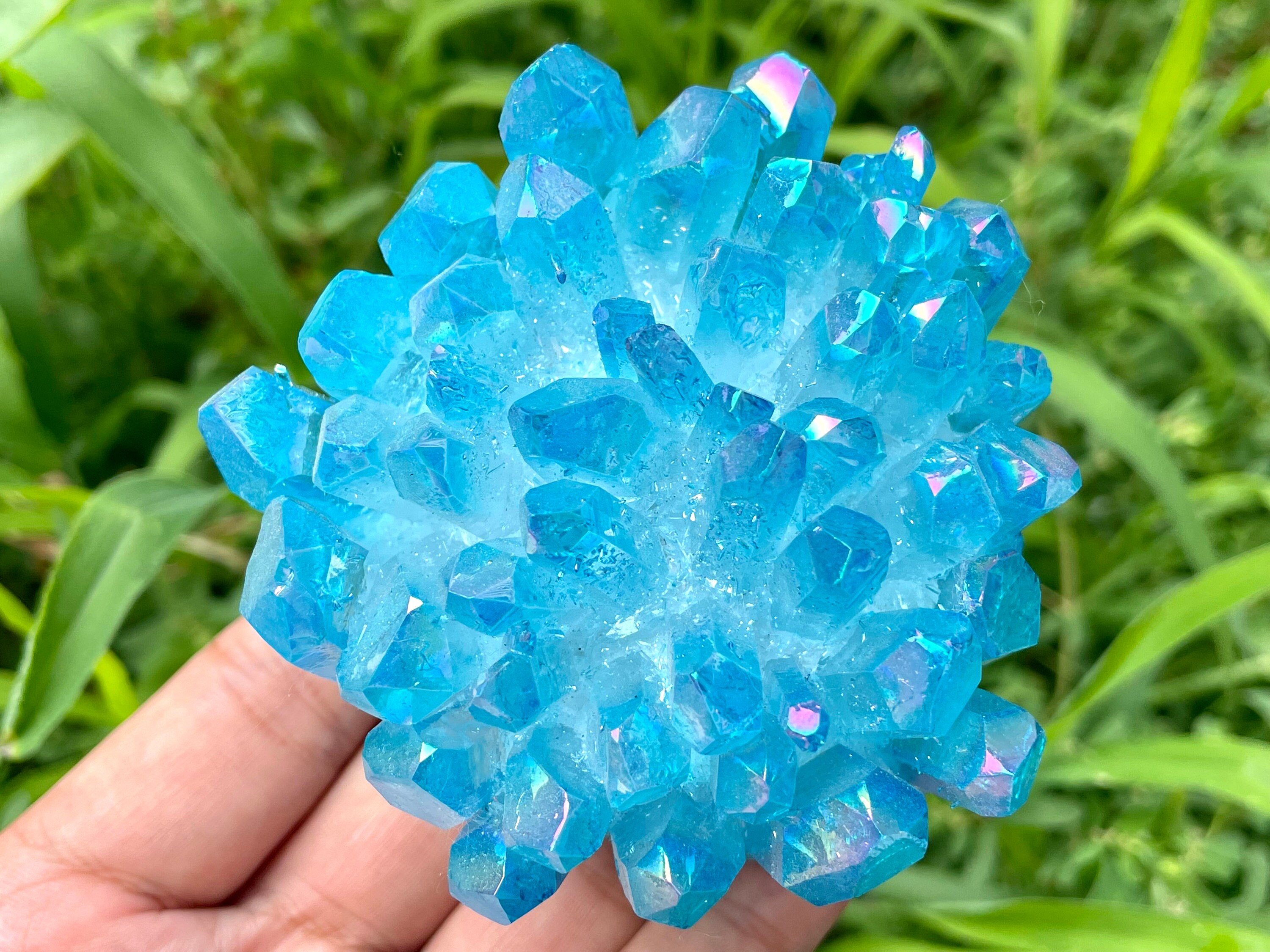 Blue Titanium Quartz Crystal Cluster Specimen, Rainbow Home Decor - Etsy
