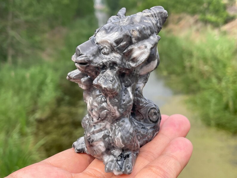 Picasso Stone Dragon Skull: Hand Carved Crystal Healing Decor - Etsy