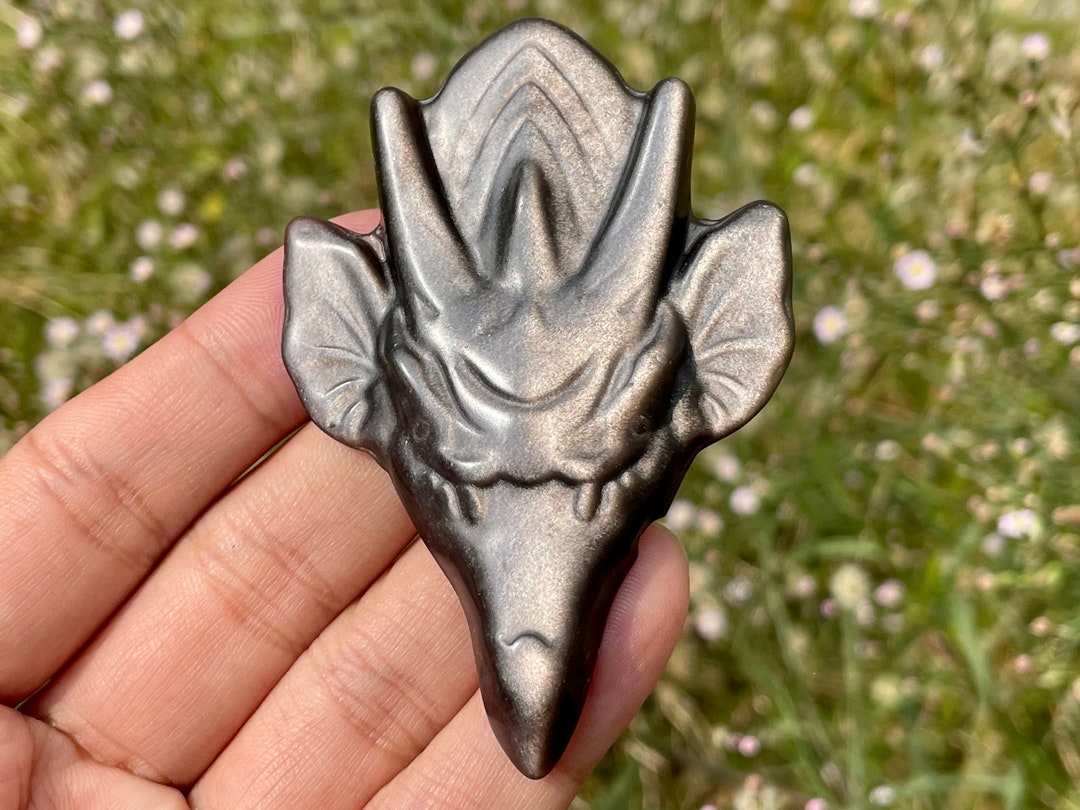 3''+ Hand Carved Dragon,crystal Dragon Skull,natural Silver Obsidian ...
