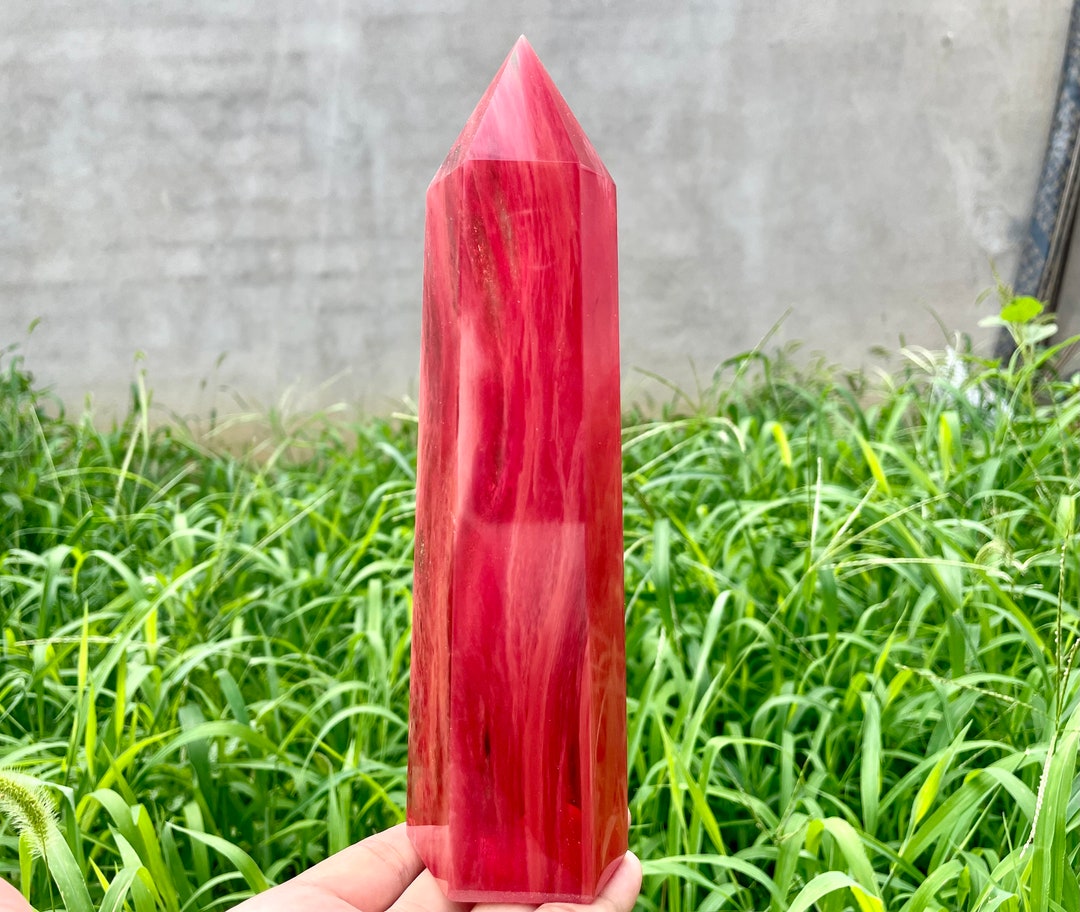 Red Smelting Quartz Crystal Obelisk: Reiki Healing Tower - Etsy