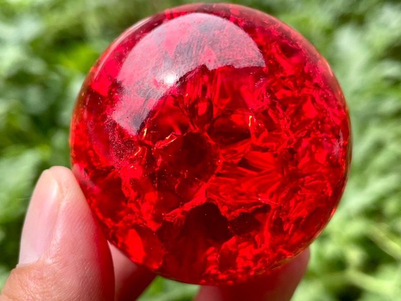 1.9'' Red Ball Aura Crackle Glass Sphere,crystal Ball,explode Glass ...
