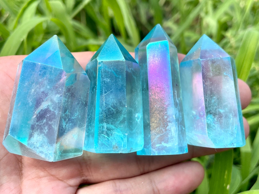 Blue Titanium Quartz Crystal Wand: Energy Healing Decor - Etsy