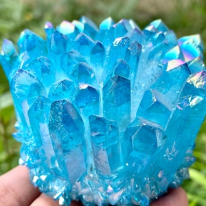Blue Titanium Quartz Crystal Cluster Specimen, Rainbow Home Decor - Etsy