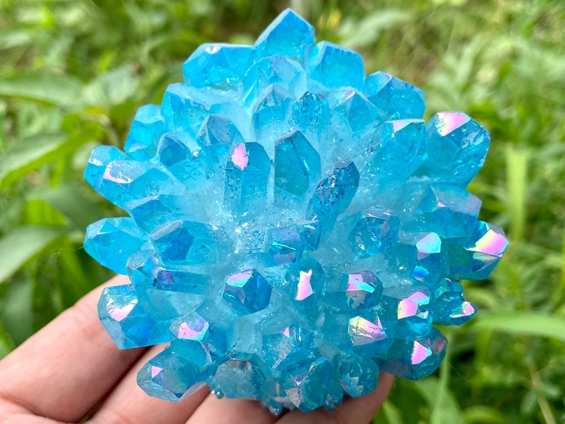 Blue Titanium Quartz Crystal Cluster Specimen, Rainbow Home Decor - Etsy
