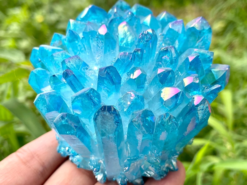 Blue Titanium Quartz Crystal Cluster Specimen, Rainbow Home Decor - Etsy