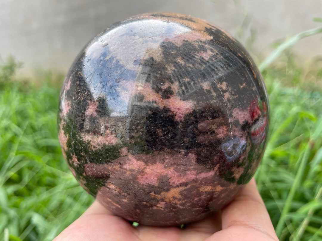 3.5" Natural Rhodonite Ball,quartz Crystal,crystal Sphere,hand Carved ...