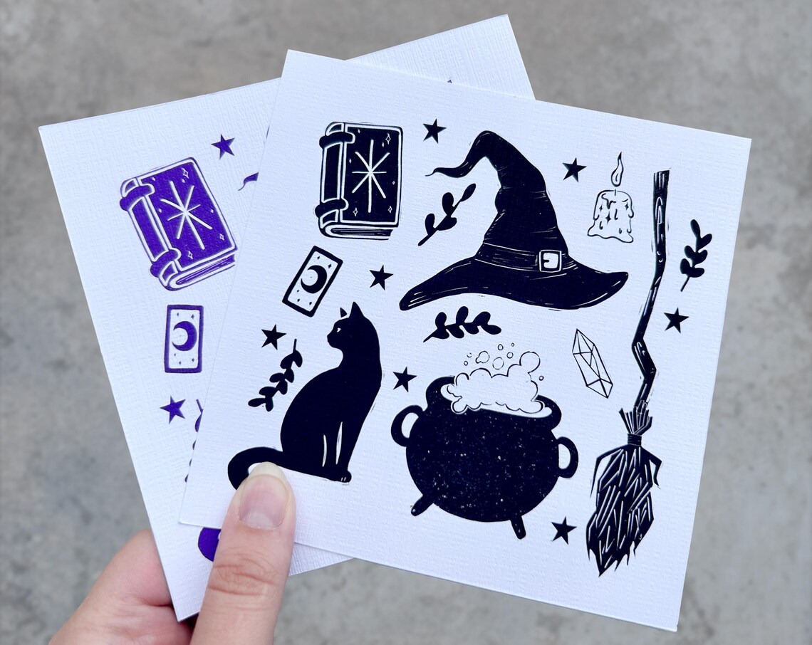 Witch Print Handcrafted Art Halloween Mini Print Bold Design - Etsy