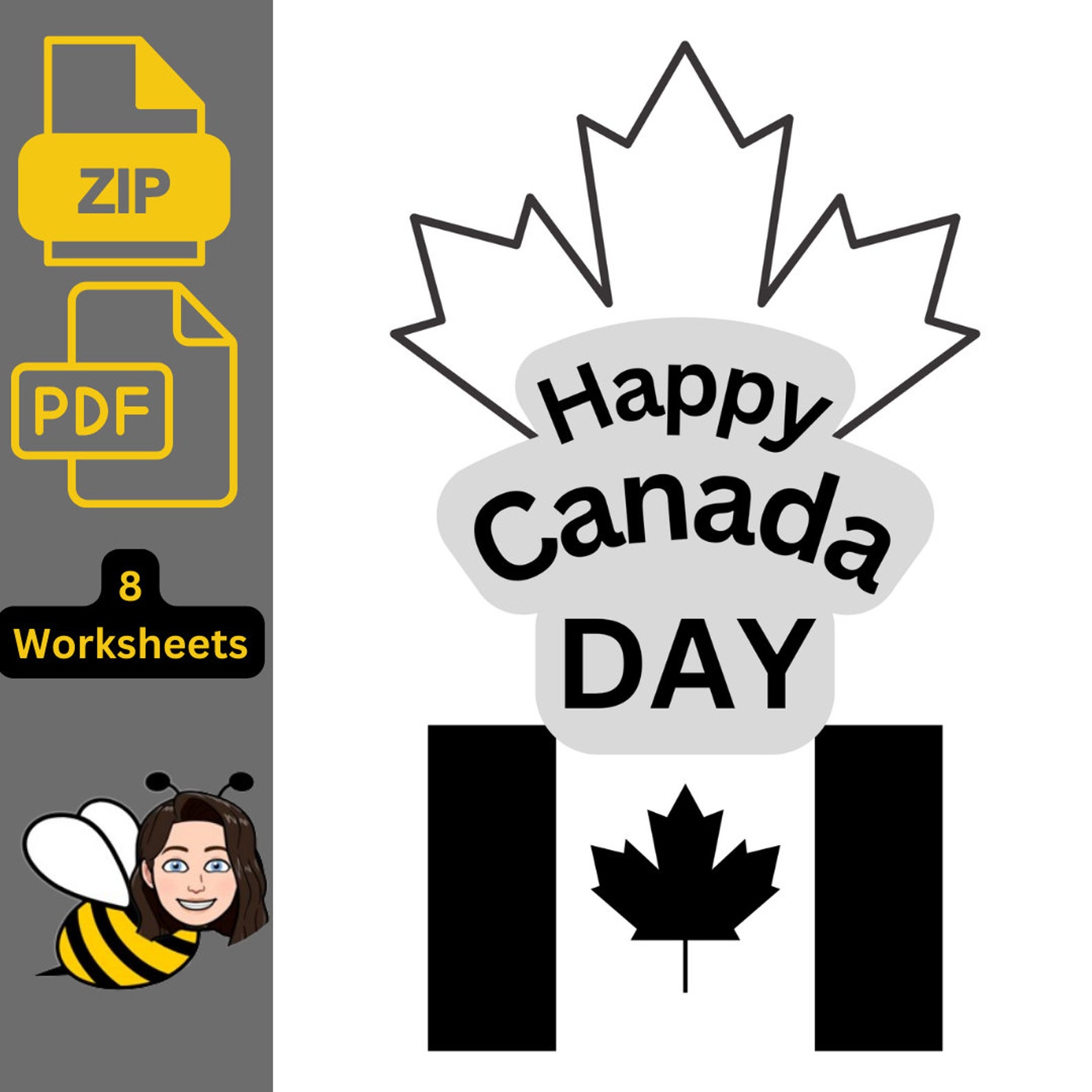 Kindergarten Canada Day Worksheet - K1 to G1 - 8 Sheets for Coloring ...