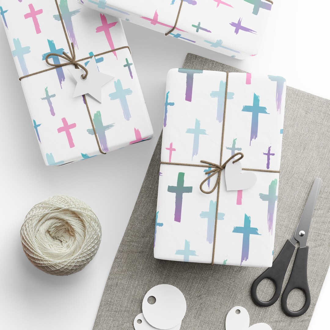 Pastel Cross Wrapping Paper | Christian Gift Wrap | Baptism Wrapping ...