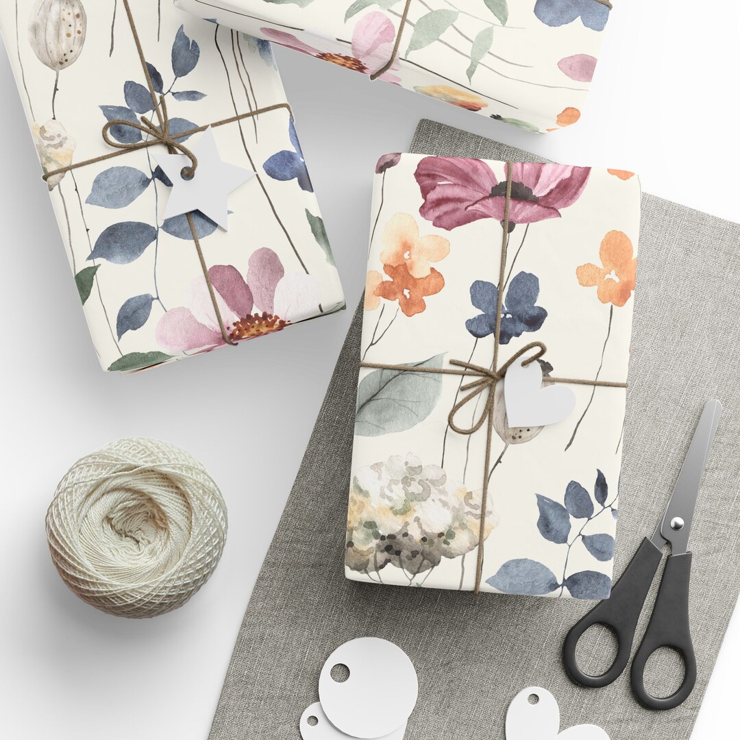 Watercolor Floral Wrapping Paper | Watercolor Boho Floral Gift Wrap ...