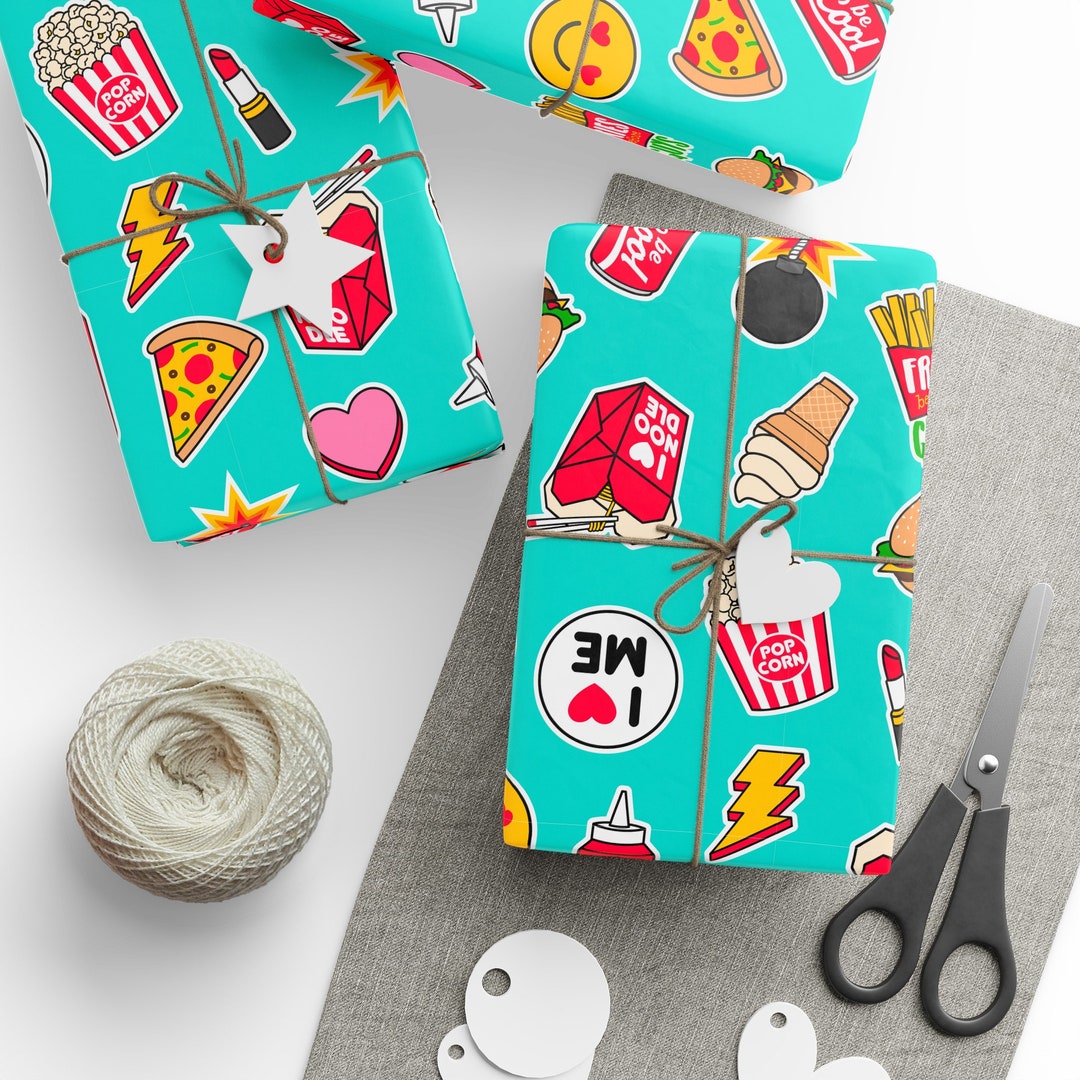 Fast Food Emoji Wrapping Paper | Food Gift Wrap | Food Wrap | Fast Food ...