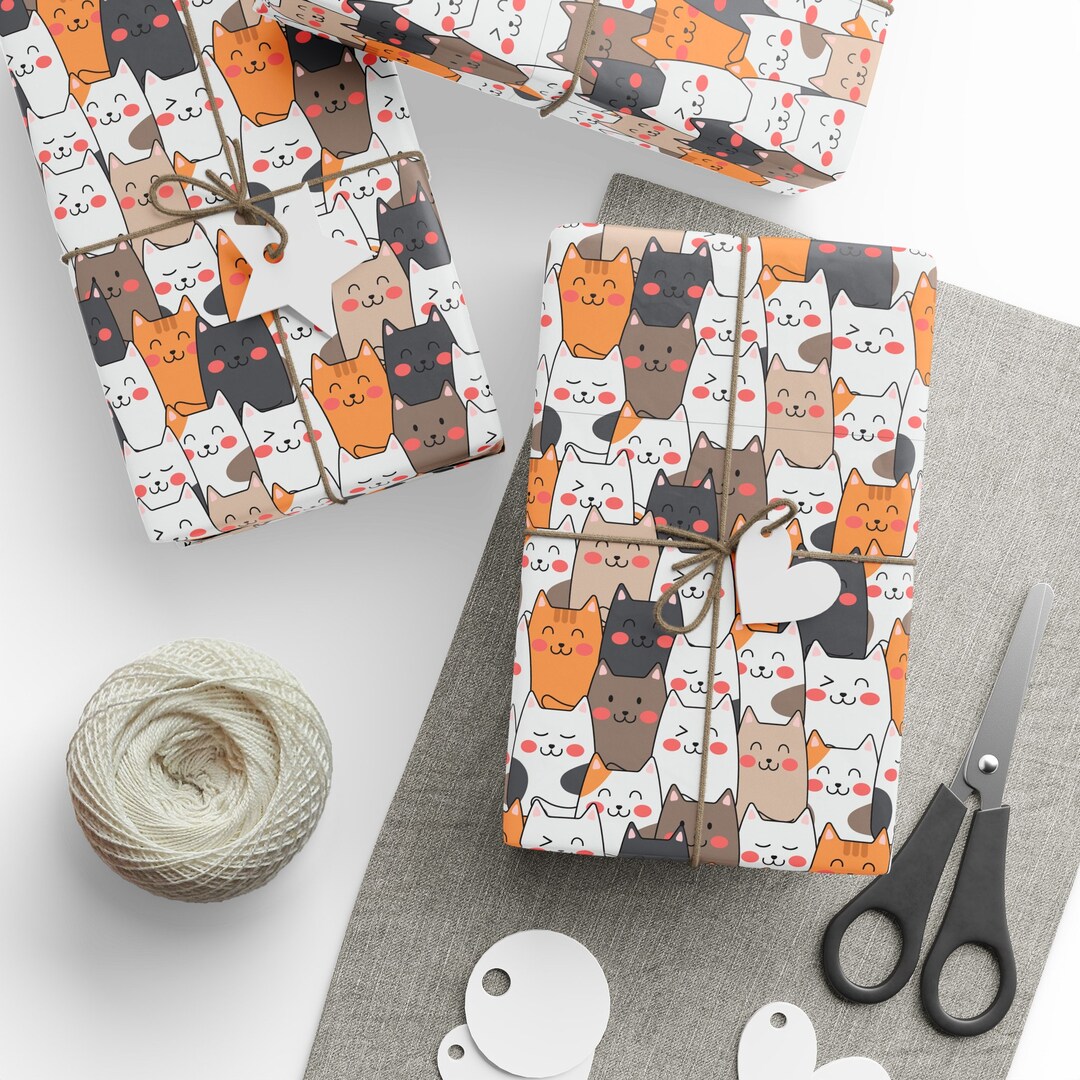 Cat Wrapping Paper | Cat Boho Gift Wrap | Unique Cat Wrap | Cat ...