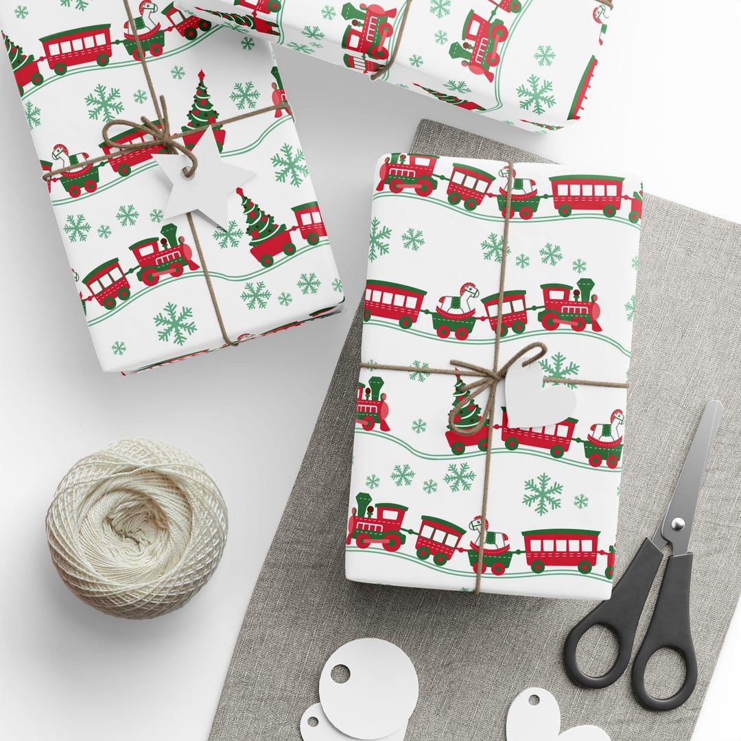 Holiday Train Wrapping Paper | Christmas Train Gift Wrap | Train ...