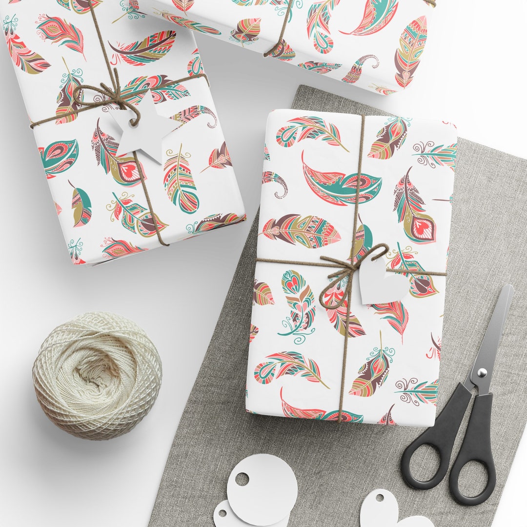 Boho Feather Wrapping Paper | Boho Feather Gift Wrap | Feather Wrap ...