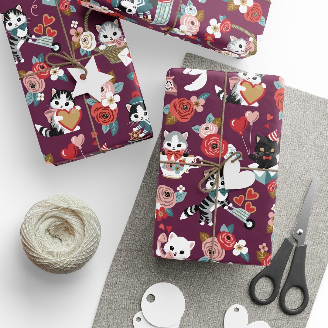 Vintage Cat Wrapping Paper Cat Boho Gift Wrap Unique Cat Wrap Cat ...