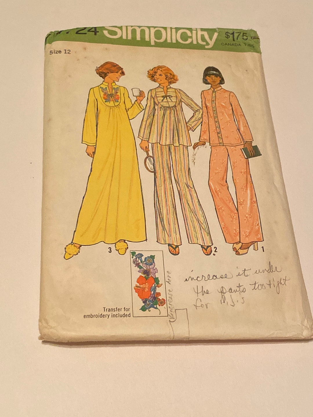 Vintage 1970s Nightgown and Pajamas Size 12 Simplicity Pattern - Etsy
