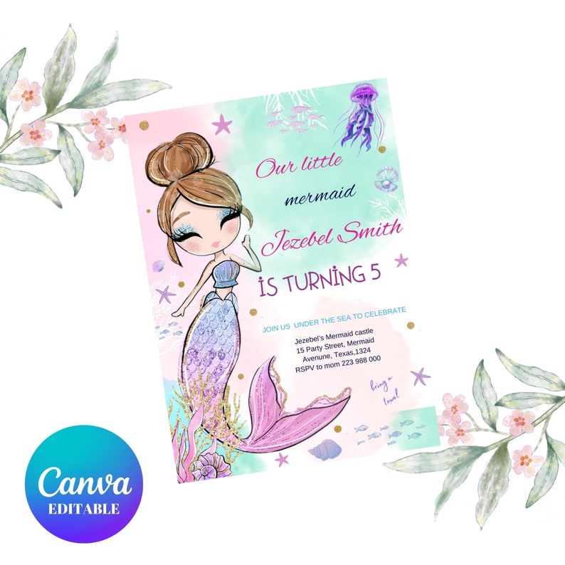 Editable Mermaid Birthday Invitation, Pink Mermaid Invite, Under the ...