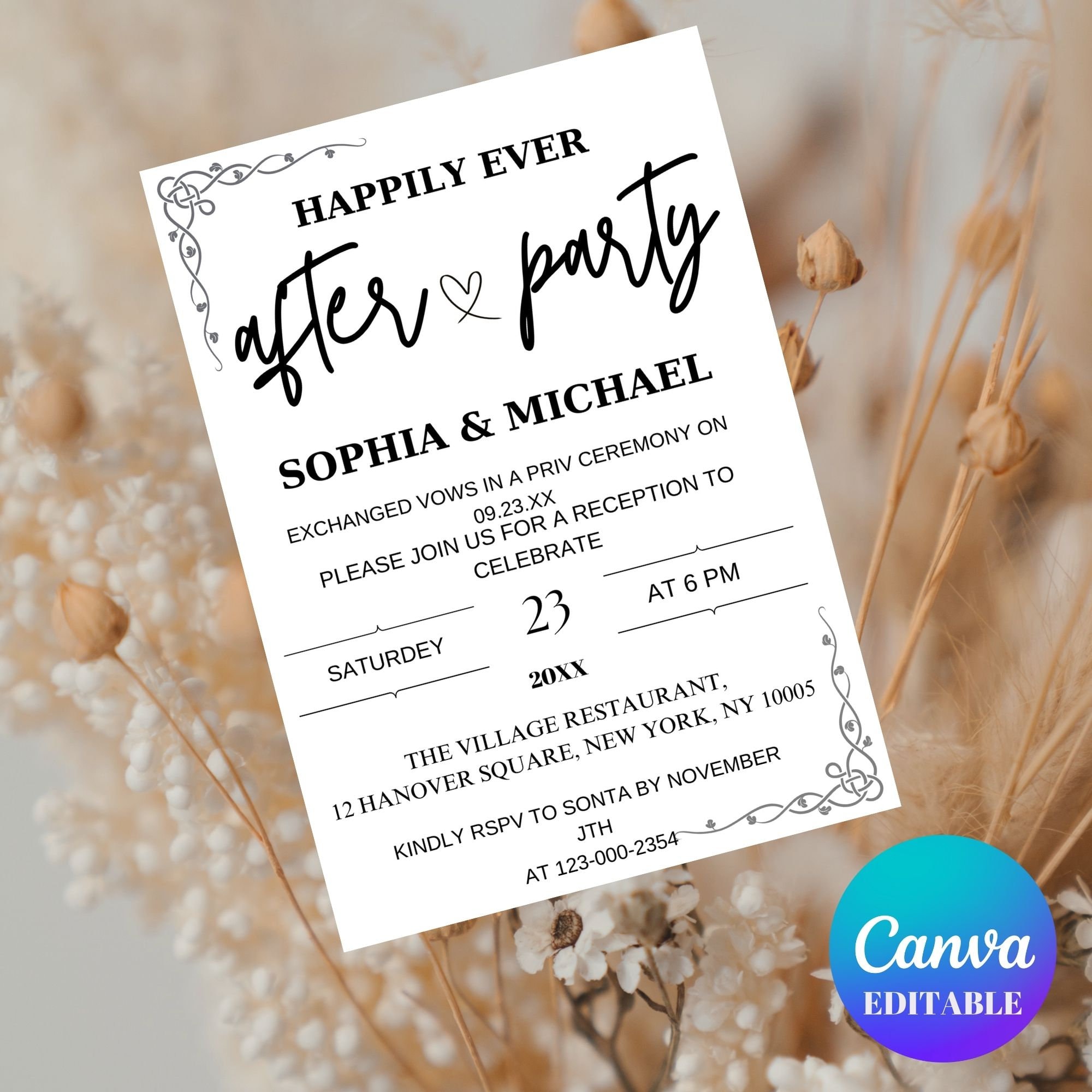Happily Ever After Party Invitation, Electronic Wedding Reception Party ...