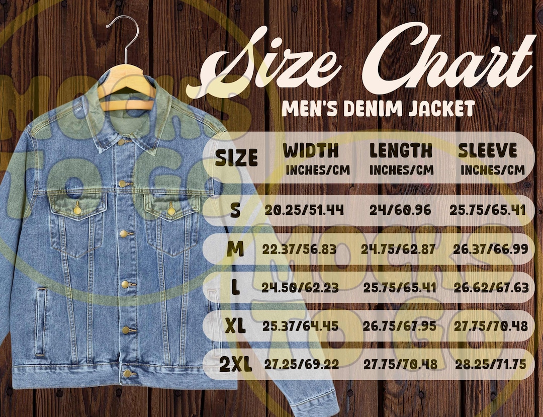 MWW Men's Denim Jacket Size Chart Mockup, Inches Centimeters, MWW on ...