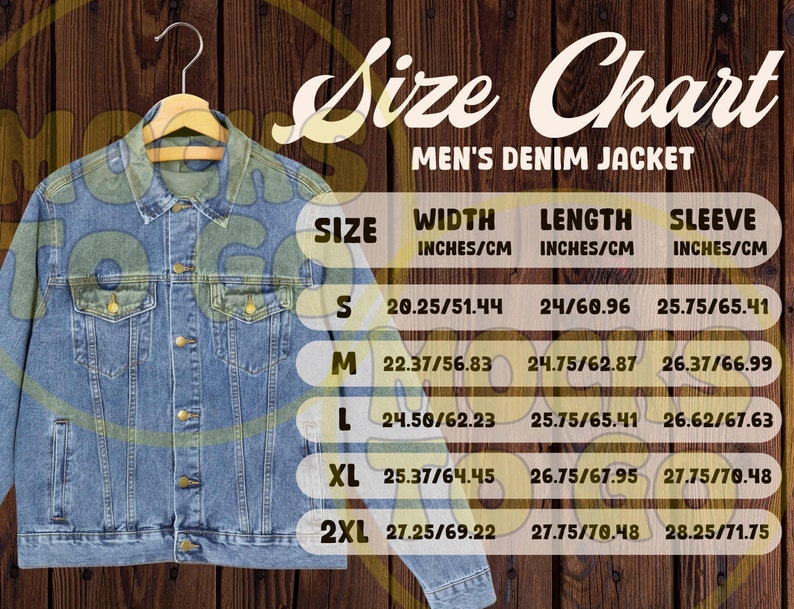MWW Men's Denim Jacket Size Chart Mockup, Inches Centimeters, MWW on ...