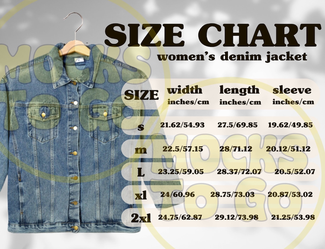 MWW Women's Denim Jacket Size Chart, Inches Centimeters, MWW on Demand ...