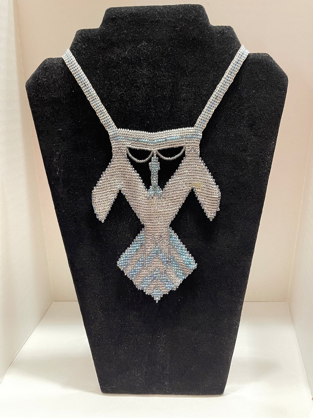 Seed Beaded Water Bird Necklace – Blue & Black Beads - Etsy