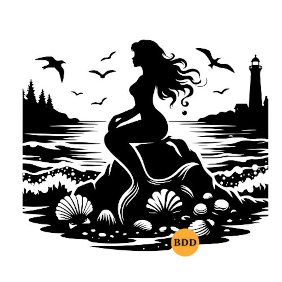 Nautical Mermaid SVG, Lighthouse Clipart, Coastal Ocean Scene PNG ...