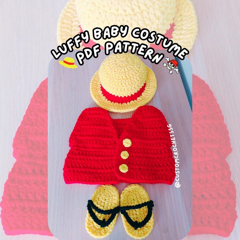 Luffy Baby Costume PDF Pattern | Crochet Luffy Hat, Luffy Vest, Luffy ...
