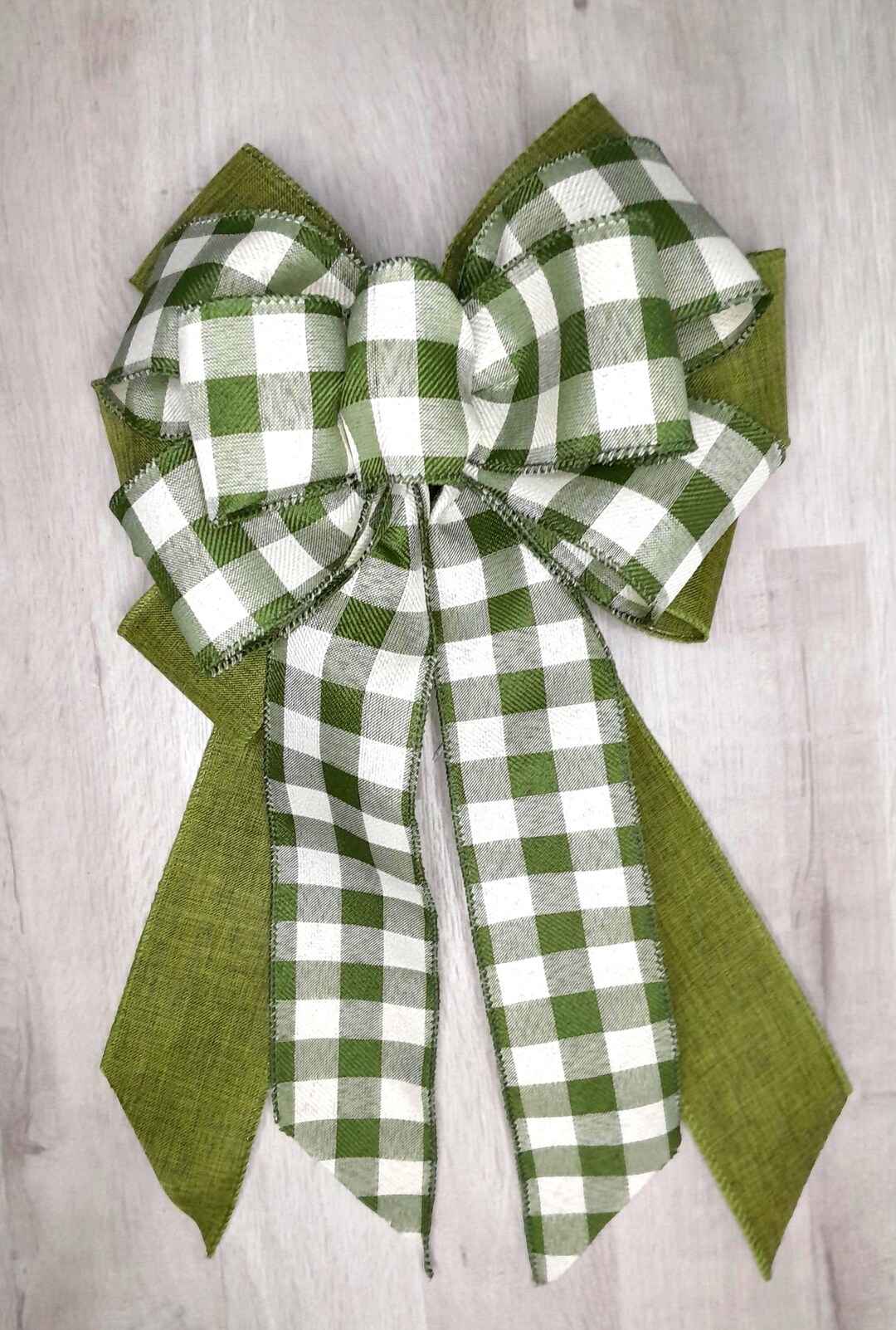 Decorative Green Bow, Green Gingham Bow, Lantern Bow,wreath Bow,wreath ...