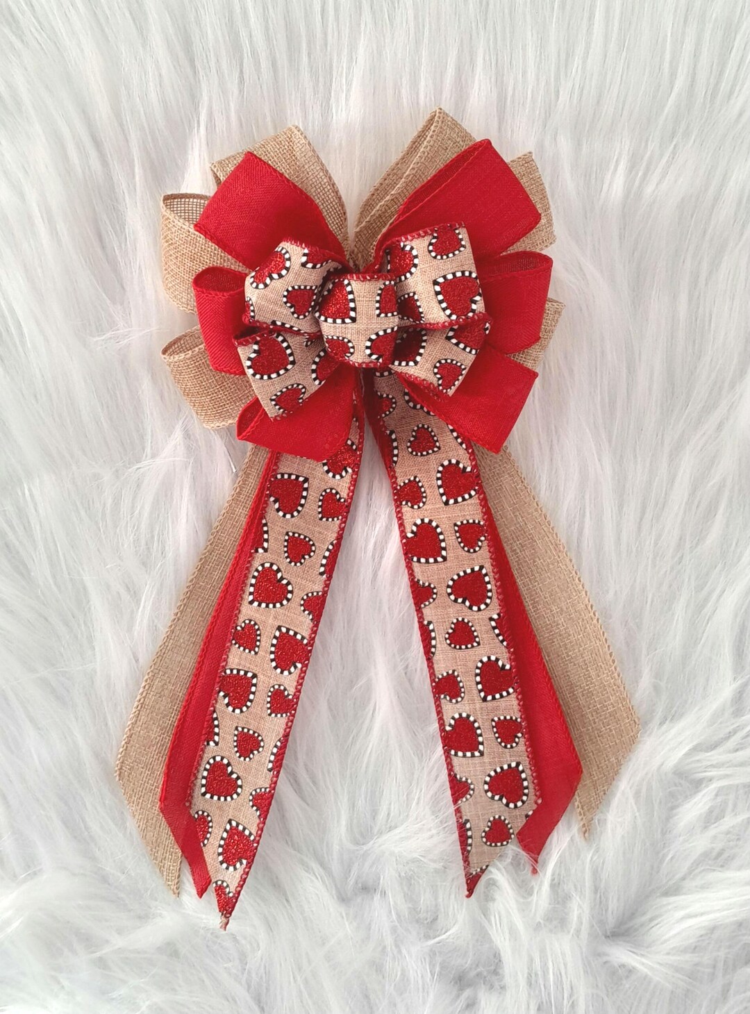 Heart Fabric Hessian Ribbon Bow for Wreaths, Lanterns, Gifts and Home ...