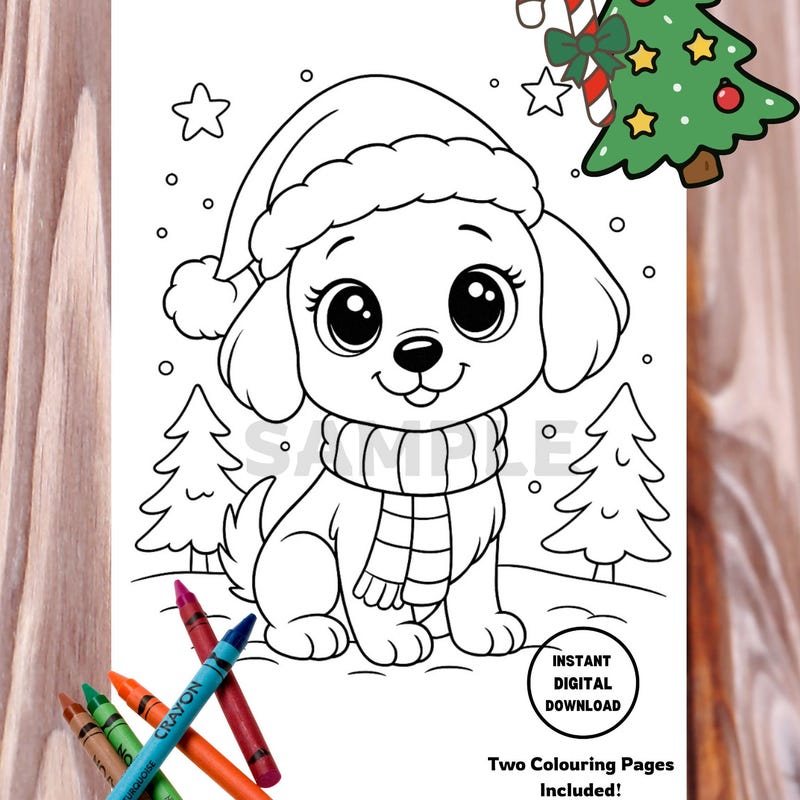 Dog Christmas Coloring Page - Etsy UK