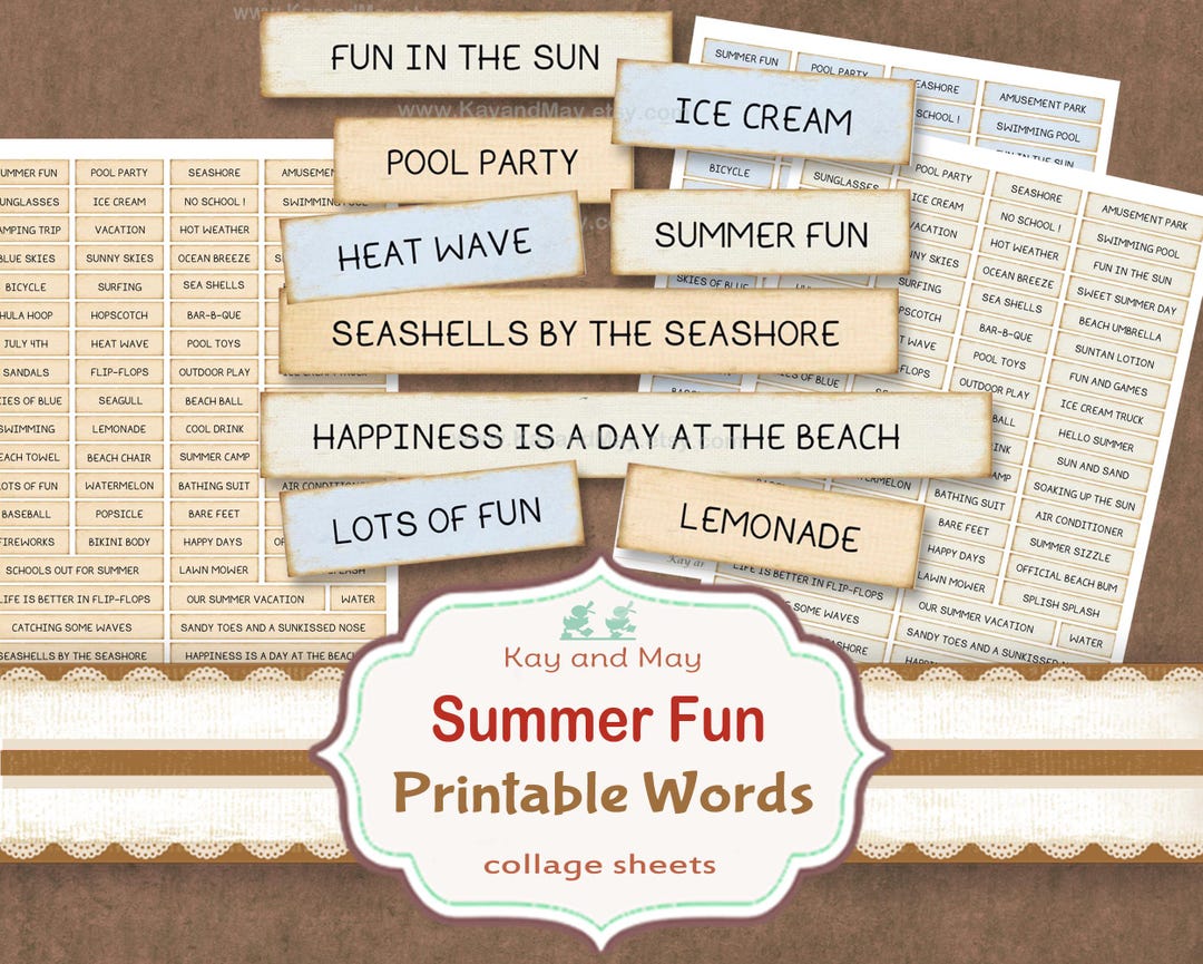 Summer Journal Words: Printable Scrapbook Embellishments (digital ...