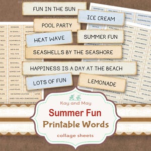 Summer Journal Words: Printable Scrapbook Embellishments (digital ...